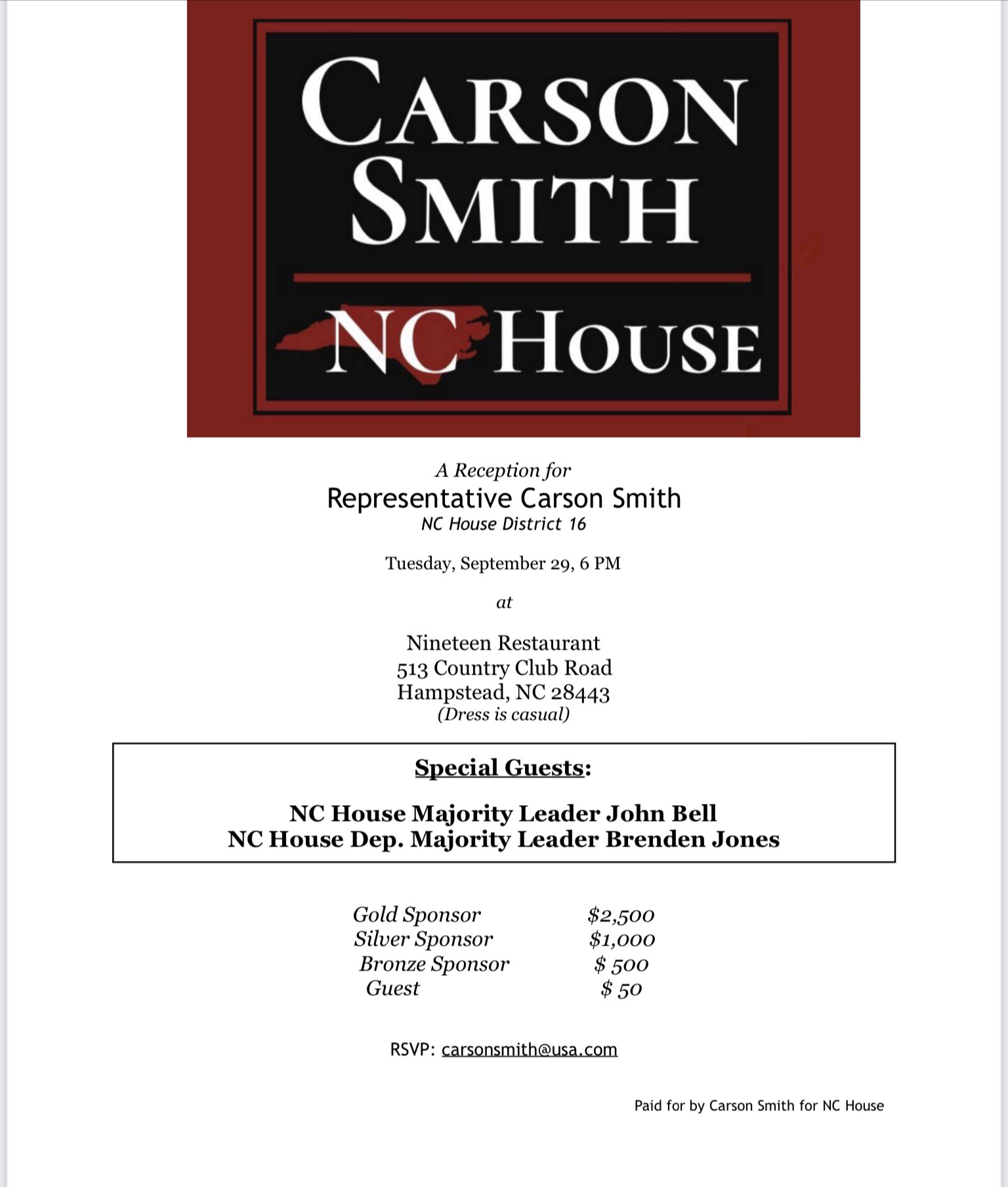 Reception for Representative Carson Smith