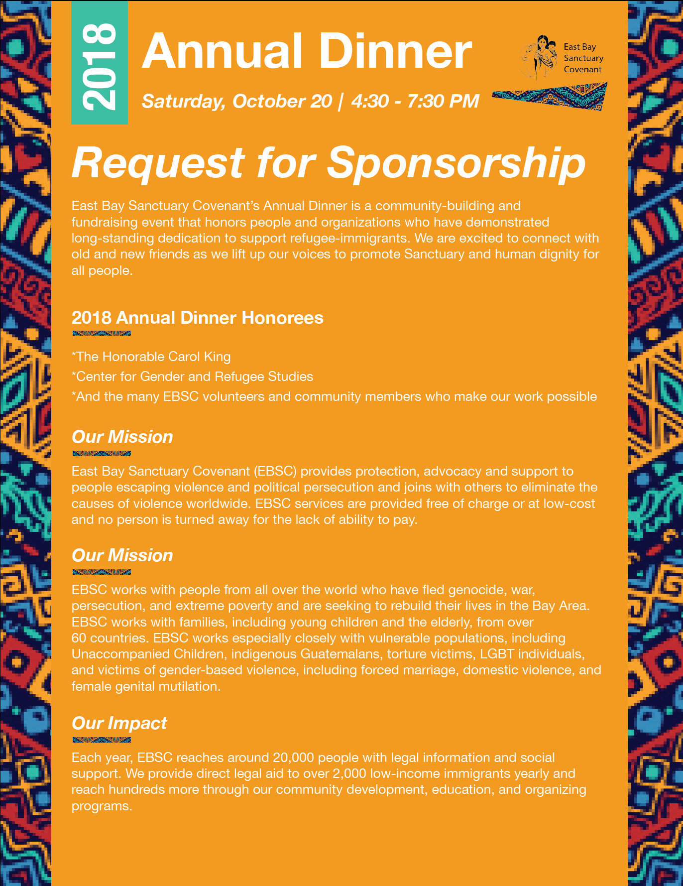 Request for 2018 Annual Dinner Sponsors - East Bay Sanctuary Covenant