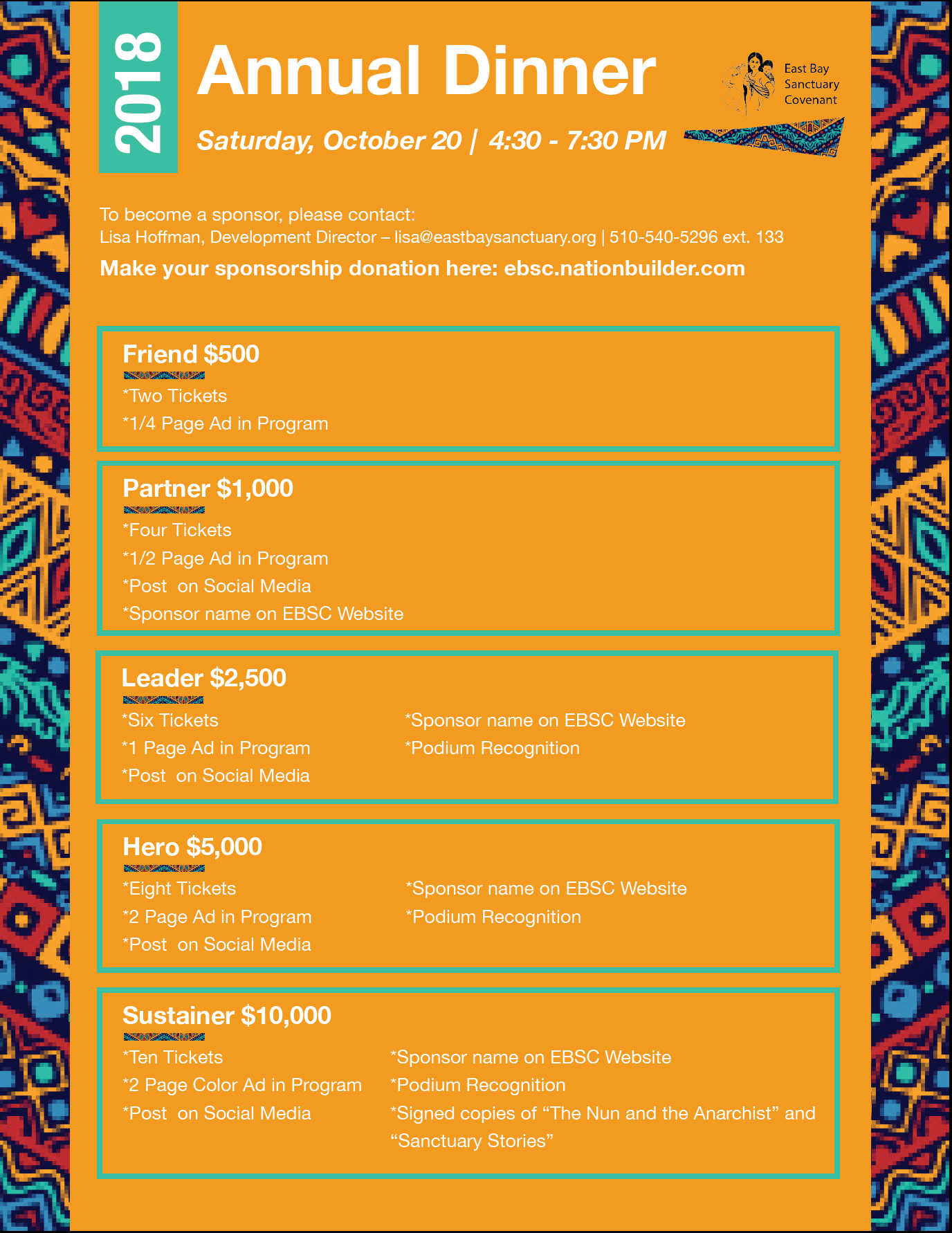 Request for 2018 Annual Dinner Sponsors - East Bay Sanctuary Covenant