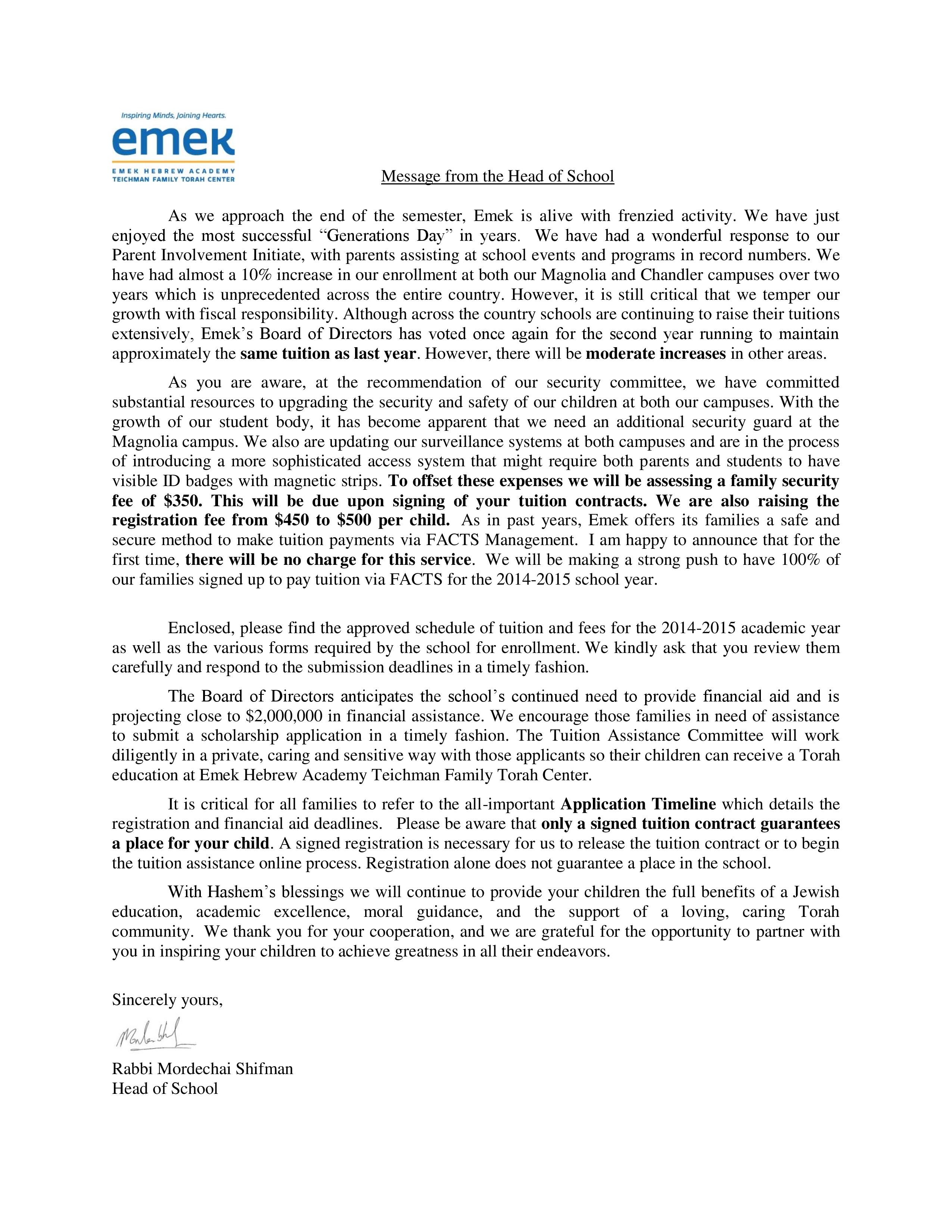 Registration Letter - Emek Hebrew Academy Revised 12-1-17