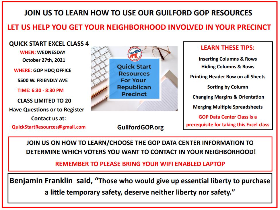 Quick Start Excel - Guilford County Republican Party