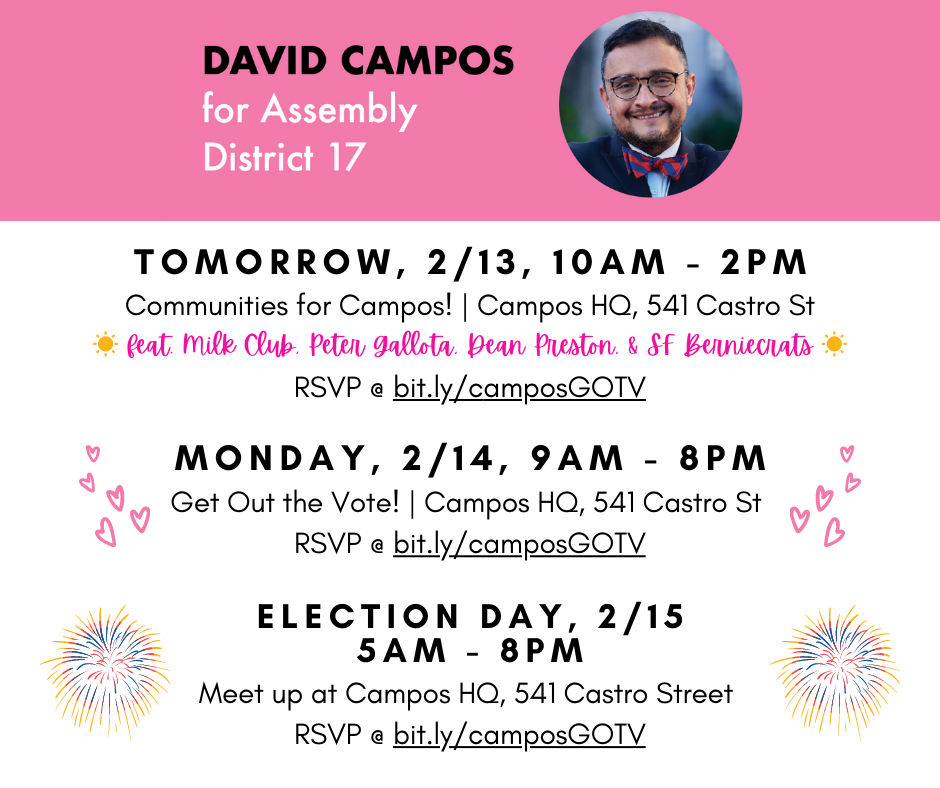 ☀️🥛 Milk 💘 Campos TOMORROW ☀️🥛 Plus PAC updates! 📋 - Harvey Milk LGBTQ ...
