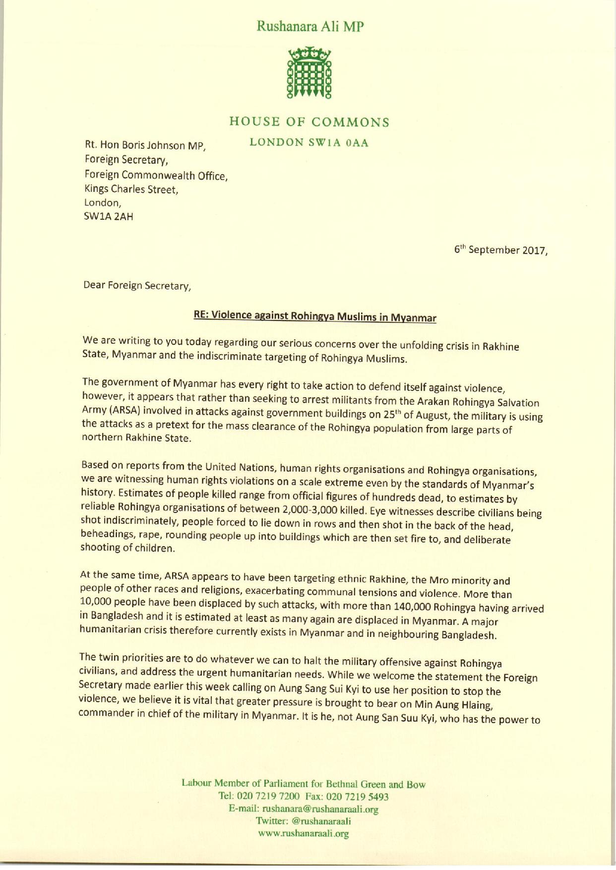 Foreign Secretary must pressure Myanmar Govt and provide urgent ...