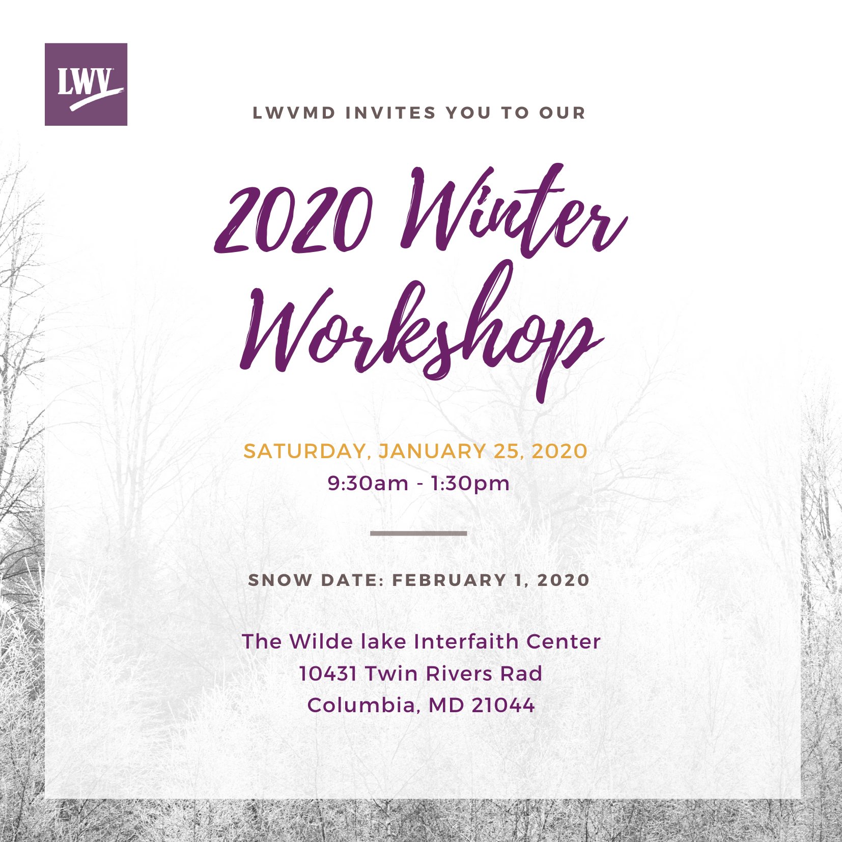 Winter Workshop 2020 - LWVMD