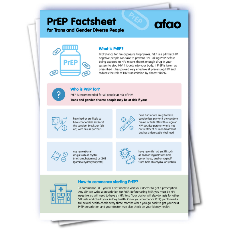 AFAO - PrEP factsheet for trans and gender diverse people - Meridian