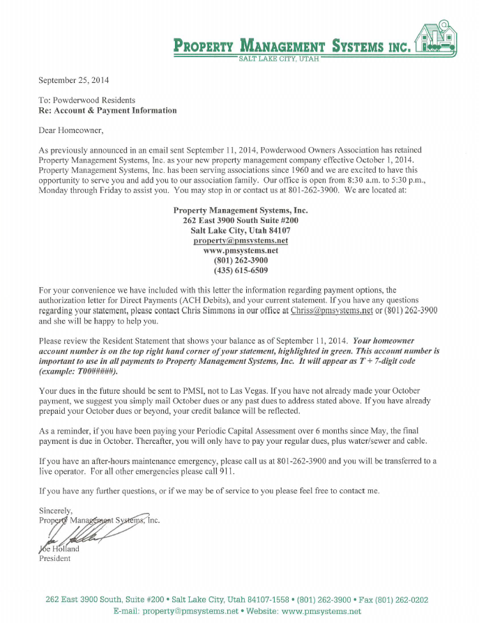 New Property Management Company - Powderwood at Landmark