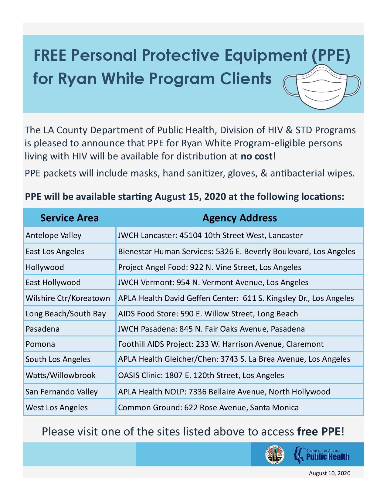 FREE Personal Protective Equipment (PPE) for Ryan White Program Clients ...